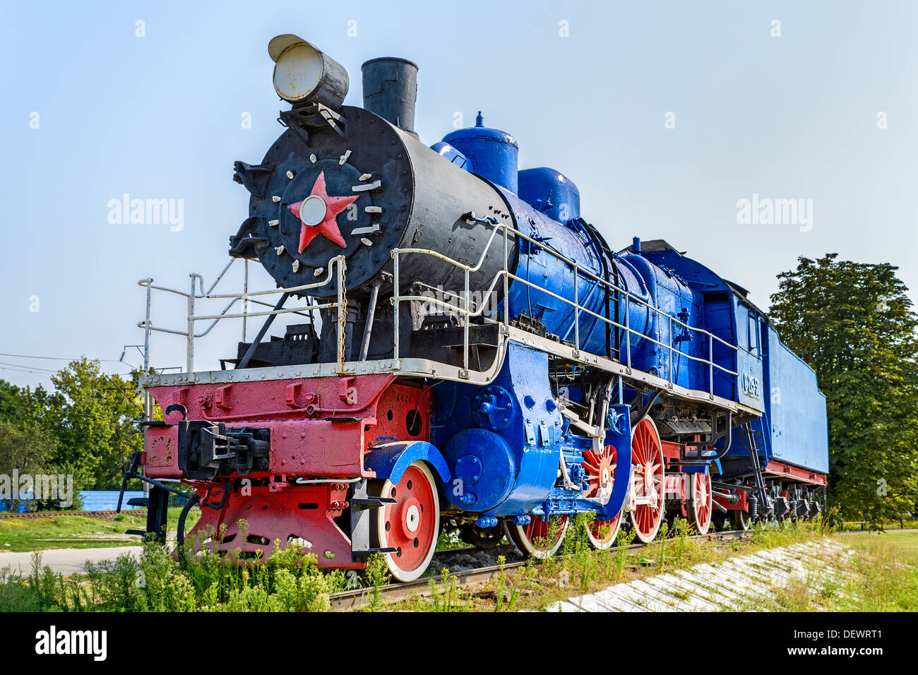 The ancient steam locomotive stands on a pedestal Stock Photo - Alamy