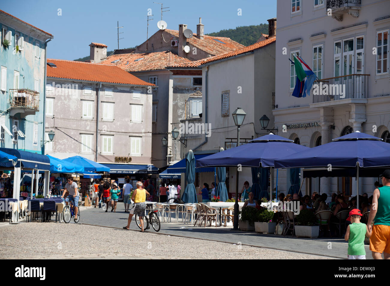 Cres town daylight street scene during a summer day, island of Cres ...