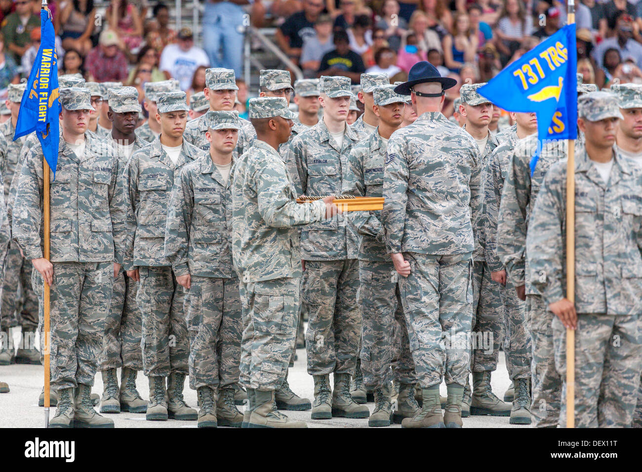 Officers perform coin ceremony during United States Air Force basic ...