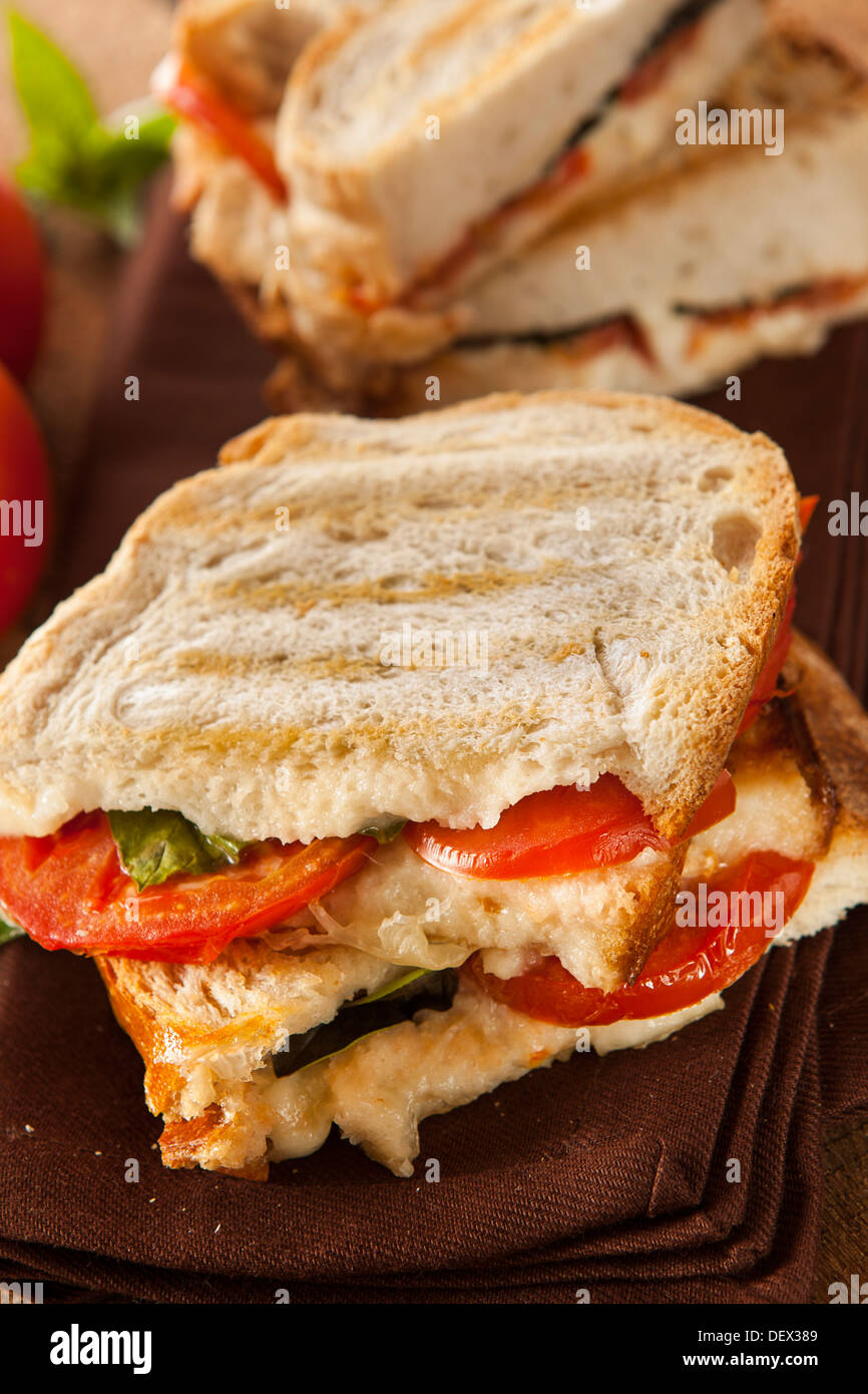 Homemade Tomato and Mozzarella Panini with Basil Stock Photo - Alamy
