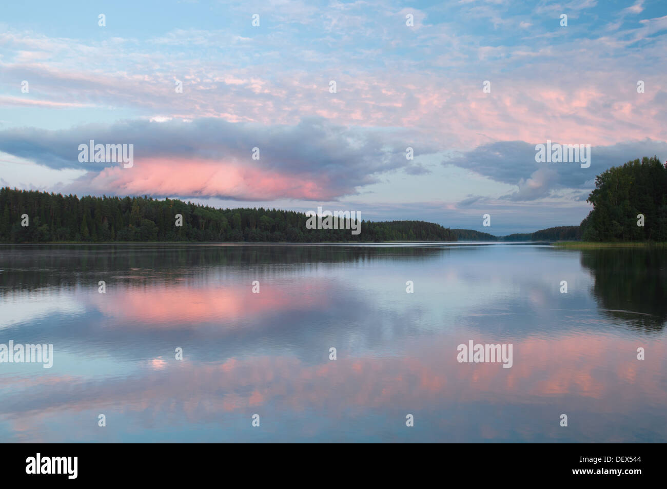 Sunset on the lake. Nature background Stock Photo - Alamy