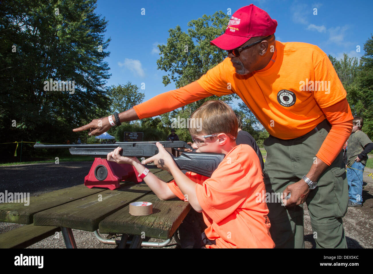 New Boston, Michigan - Boy Scouts shoot BB guns at a weekend gathering ...