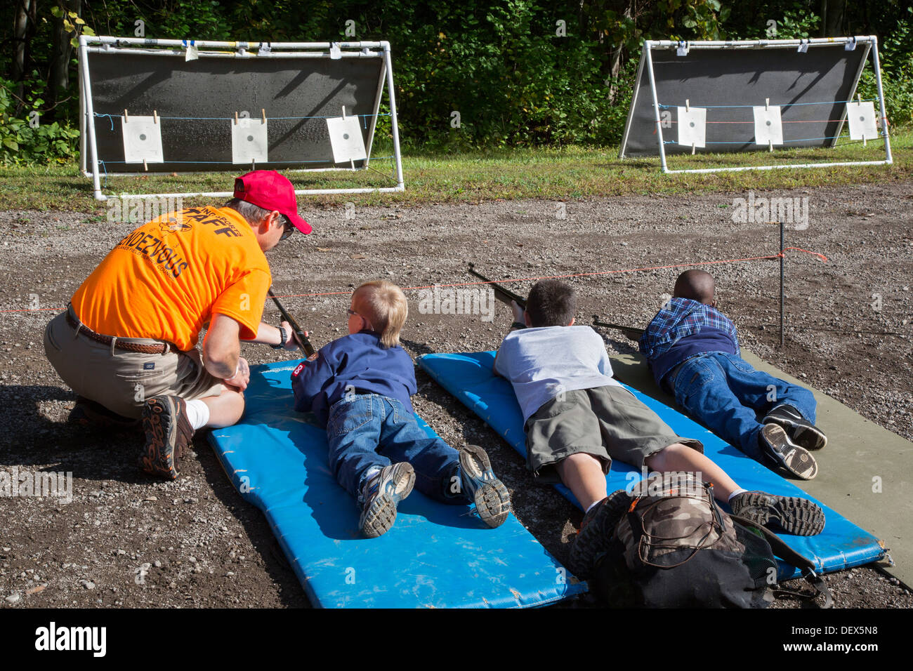 New Boston, Michigan - Boy Scouts and Cub Scouts shoot BB guns at a ...
