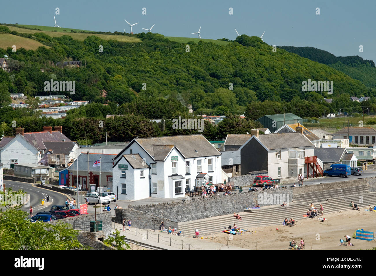 The beach and village at Pendine Sands in South Wales, U.K Stock Photo ...