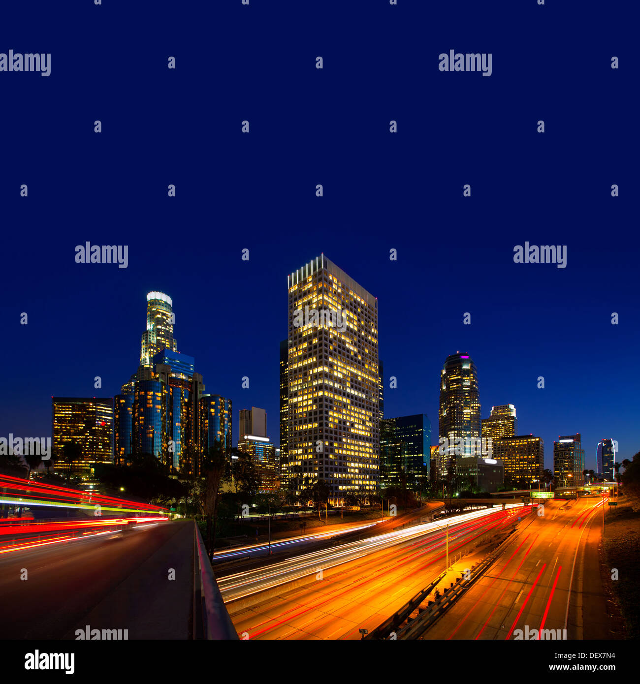 Downtown LA night Los Angeles sunset skyline California from 110 ...