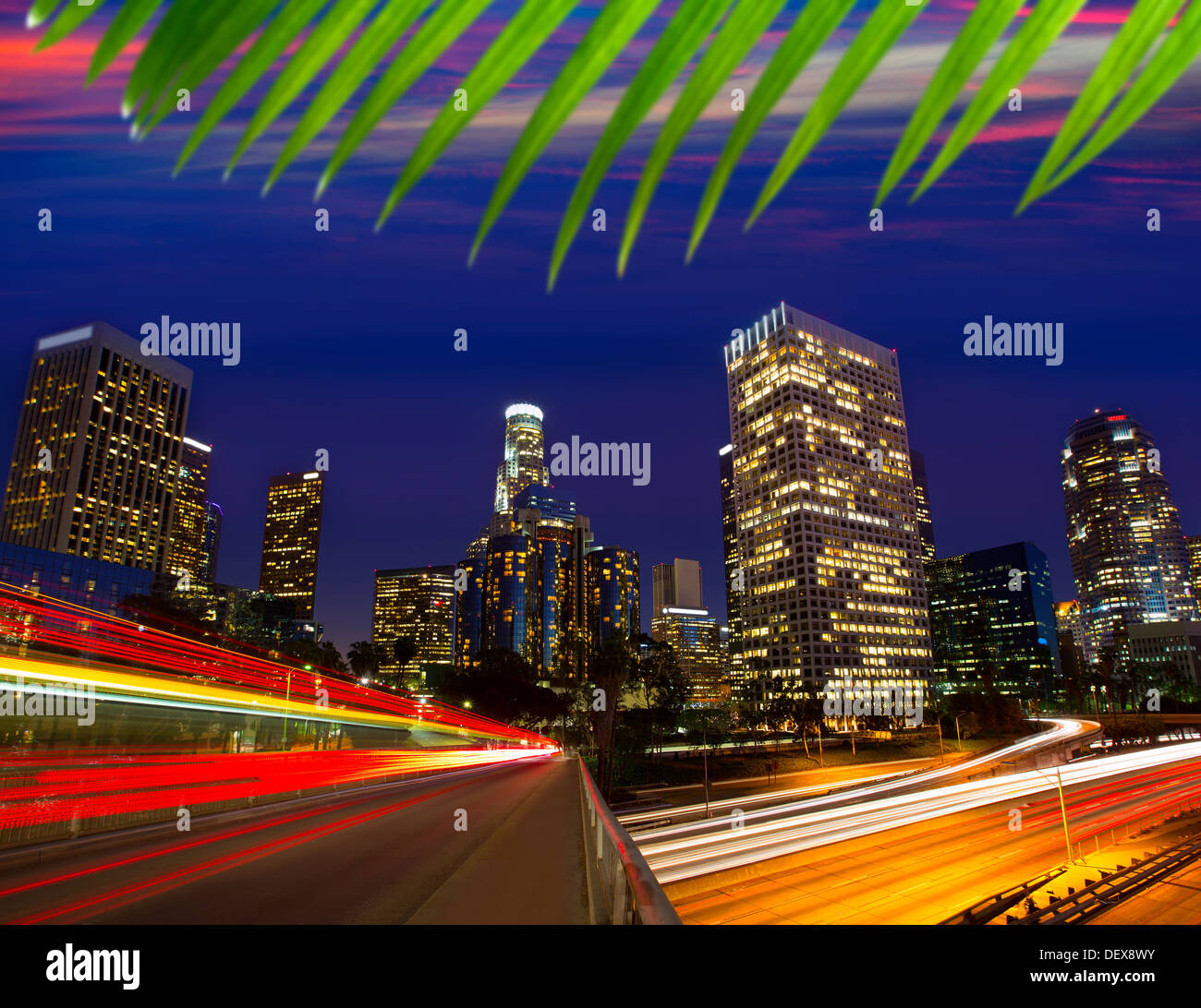 Los angeles downtown night skyline hi-res stock photography and images ...