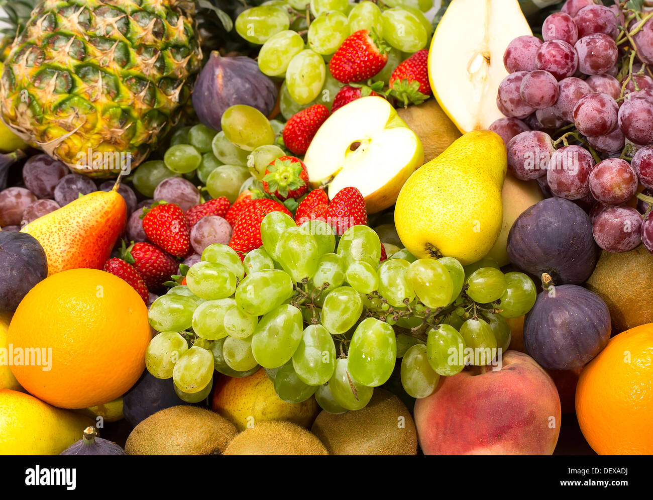 Colorful background of fresh delicious fruits Stock Photo - Alamy