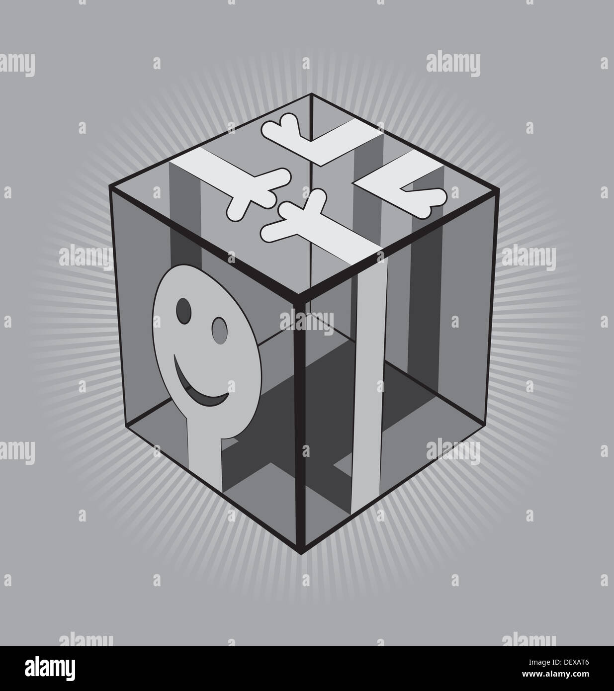 Simplified man figgure wrapped around a transparent Cube Stock Photo ...
