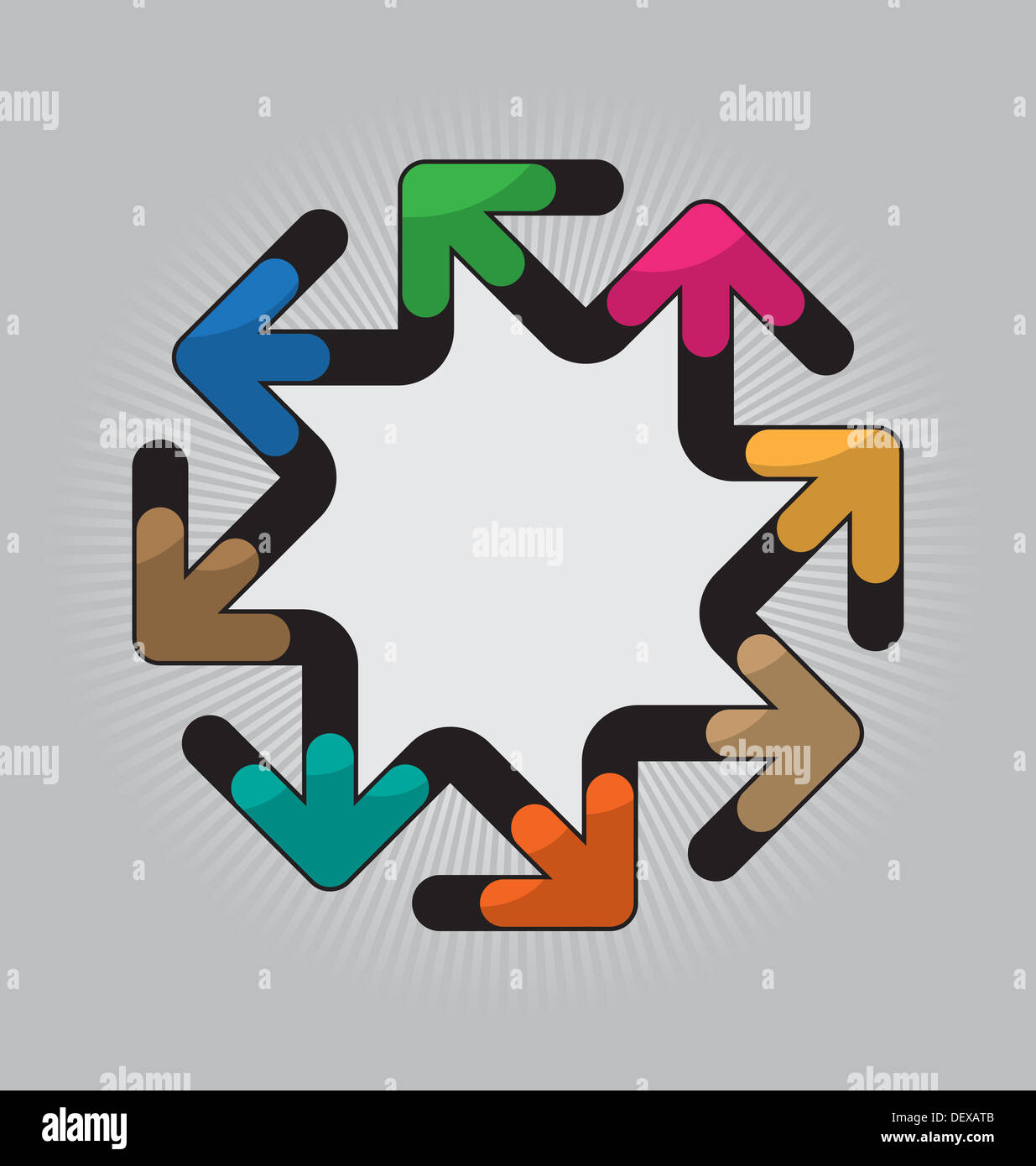 Circle-shaped frame formed out of colorful Arrows pointing into ...
