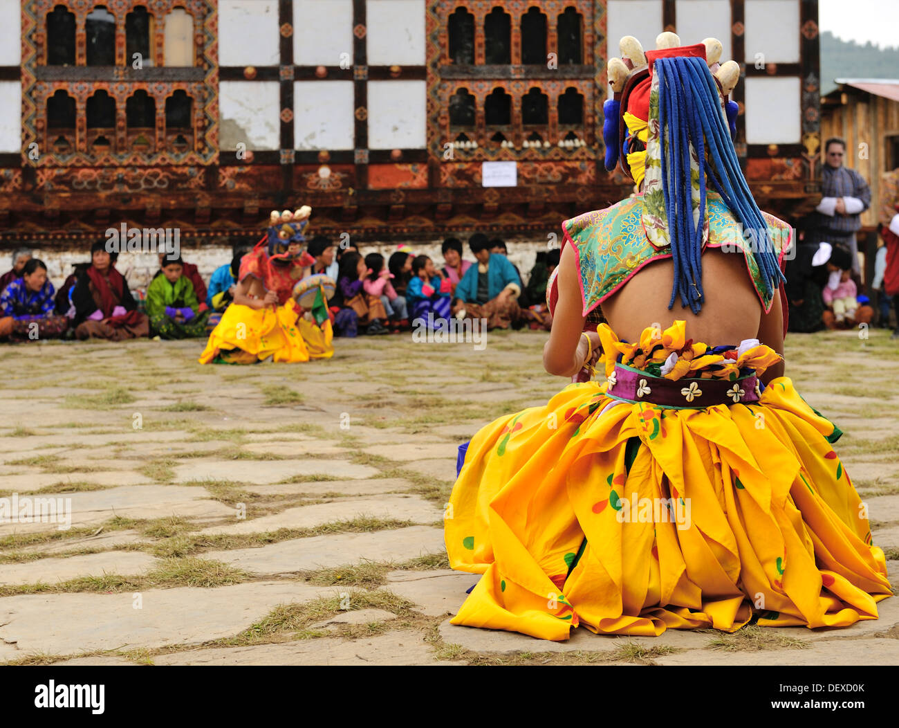 Dancers at Domkhar Tsechu festival held in a monastery in the village of Domkhar, Bumthang ...