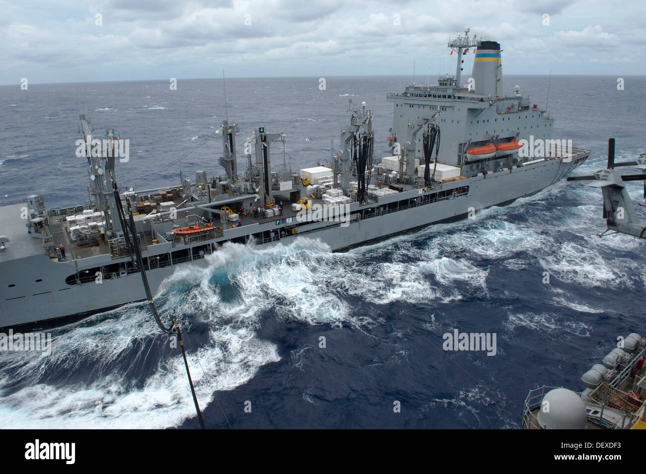 Fleet Replenishment Oiler USNU Rappahannock (T-AO 204) passes supplies ...