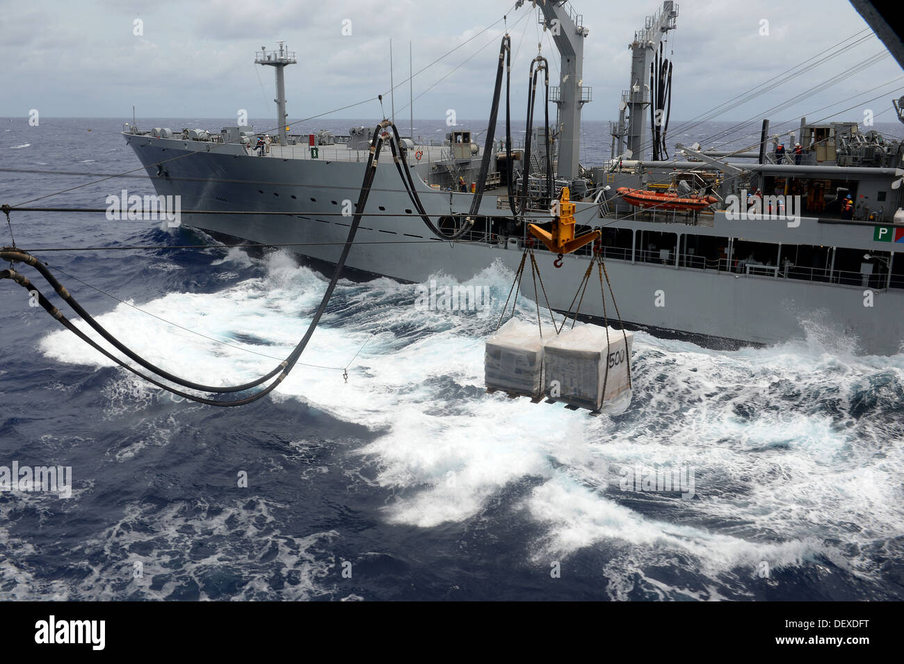 Fleet Replenishment Oiler USNU Rappahannock (T-AO 204) passes supplies ...