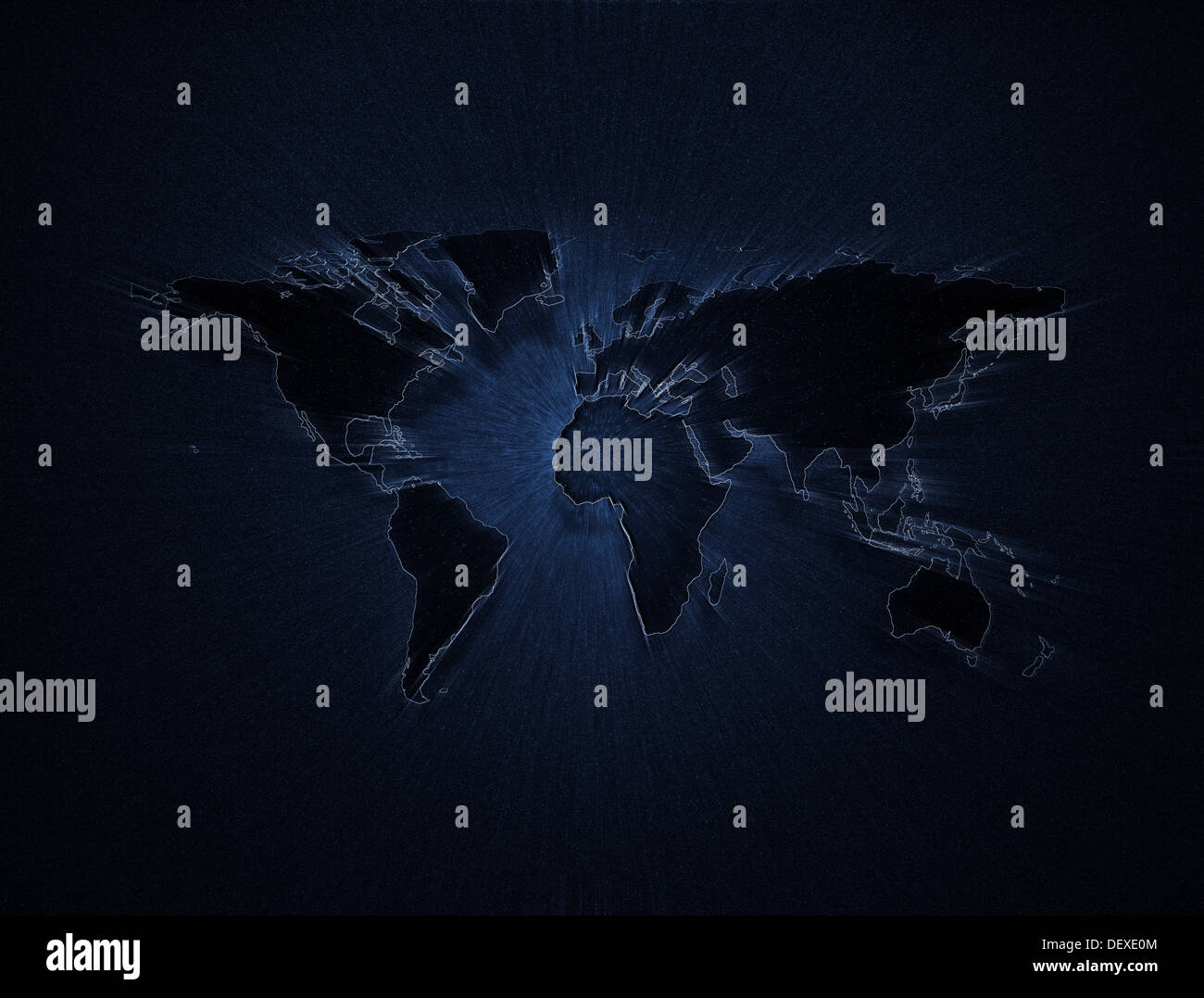 3D world map dark blue with light streaks Stock Photo - Alamy