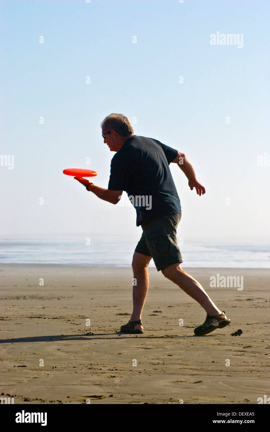 Man playing with frisbee on the beach hi-res stock photography and ...
