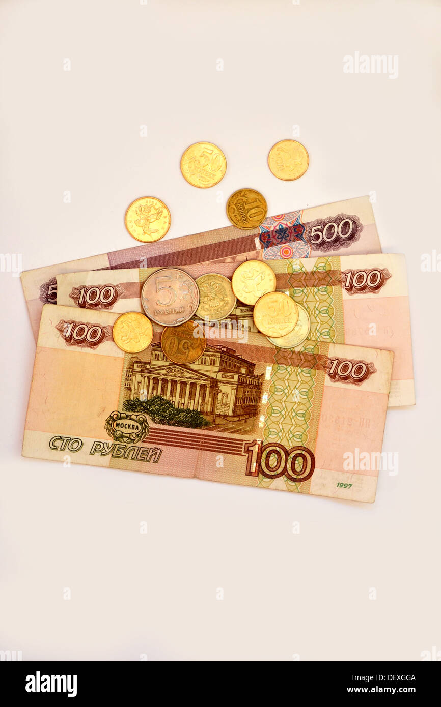 modern banknotes and coins of the Russian Federation Stock Photo - Alamy