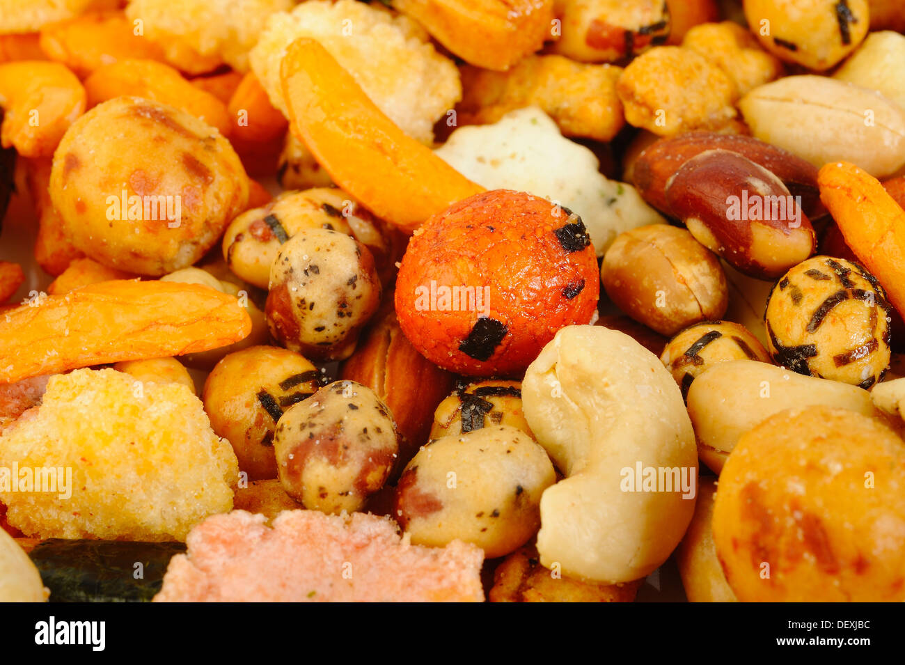 mix nuts and rice crackers Stock Photo - Alamy