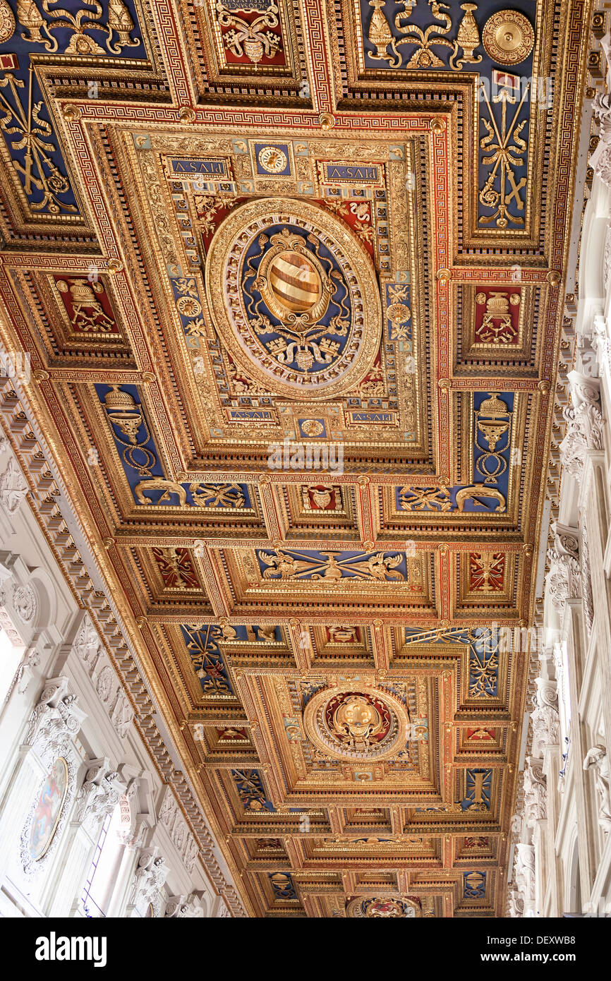 The beautiful ornate ceiling of Basilica of St. John Lateran in Rome ...