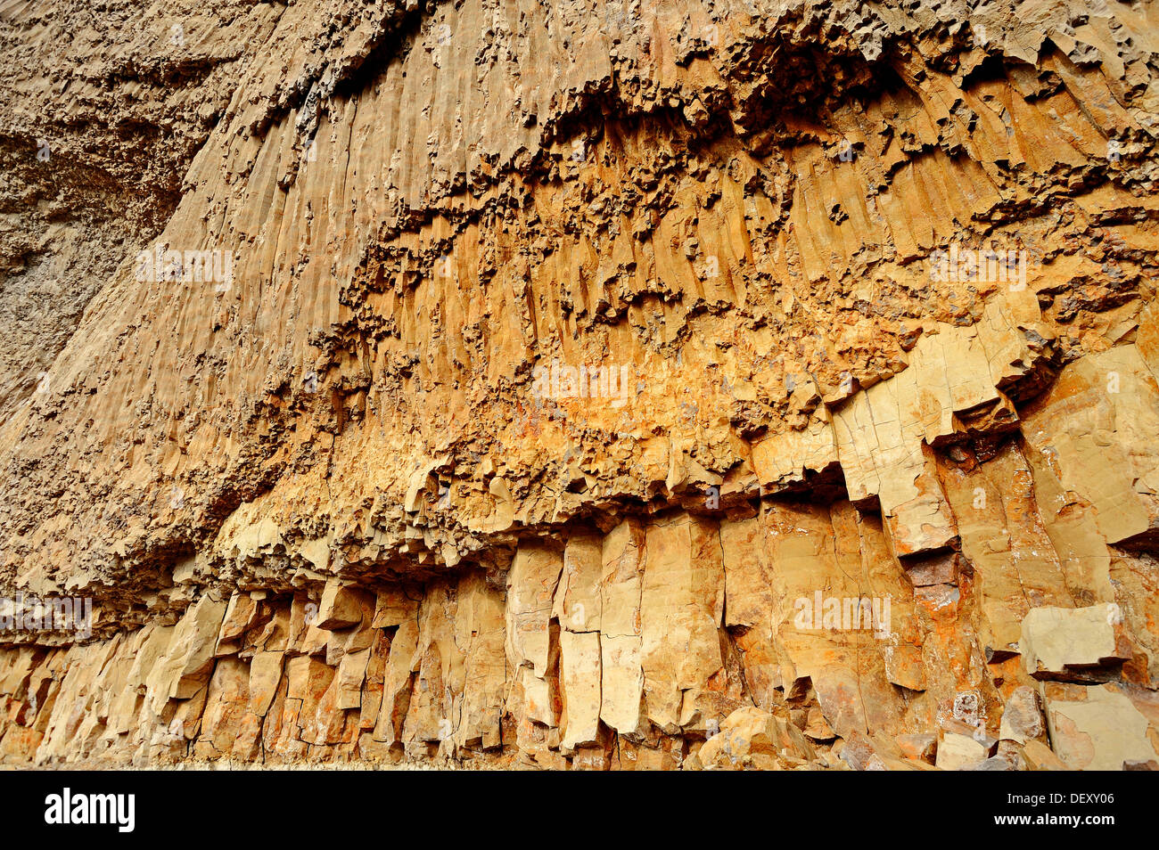 Hexagonal columns, basalt formations, basalt cliffs at Tower Fall ...