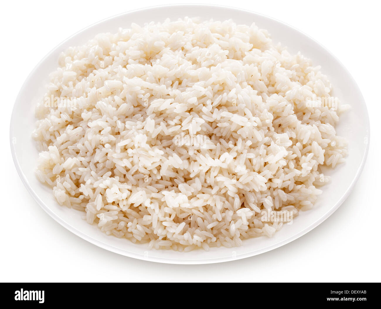 Rice on a white plate studio isolated Stock Photo - Alamy