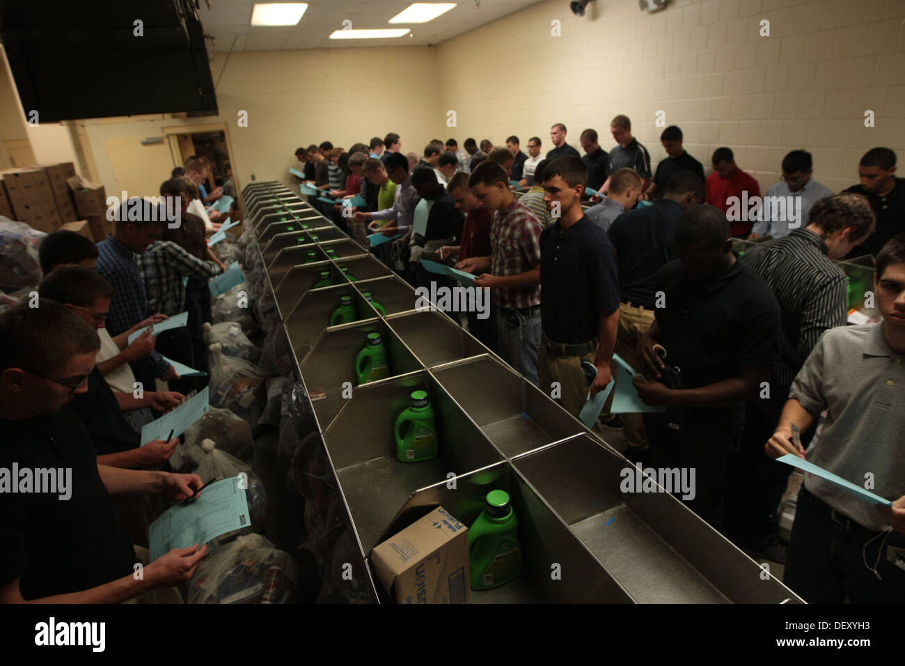 Recruits of Lima Company, 3rd Recruit Training Battalion, look over a ...