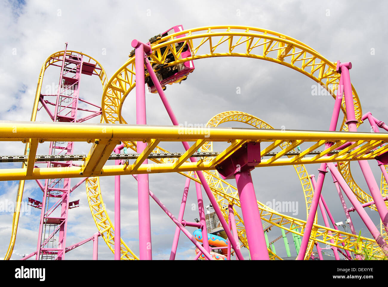 Colorful entertainment rollercoaster at Southend-on-Sea Stock Photo - Alamy