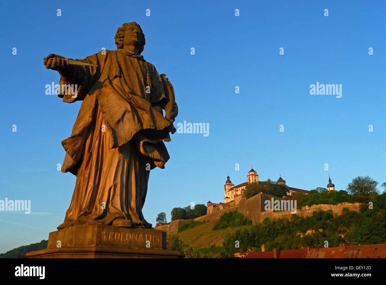 The statue of Saint Colman on the Alte Mainbruecke, Old Main Bridge ...