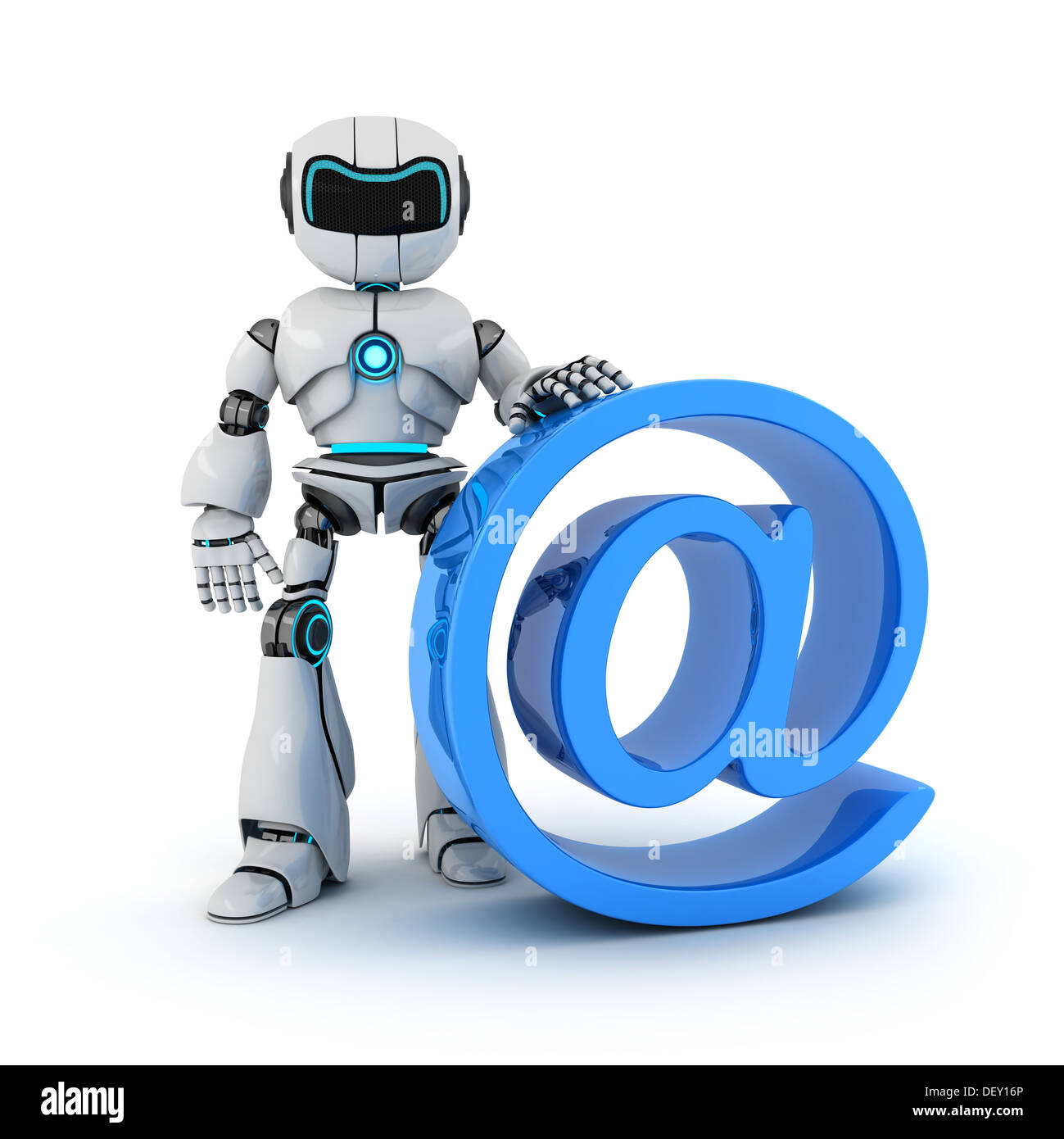 Robot and sign @ (done in 3d Stock Photo - Alamy
