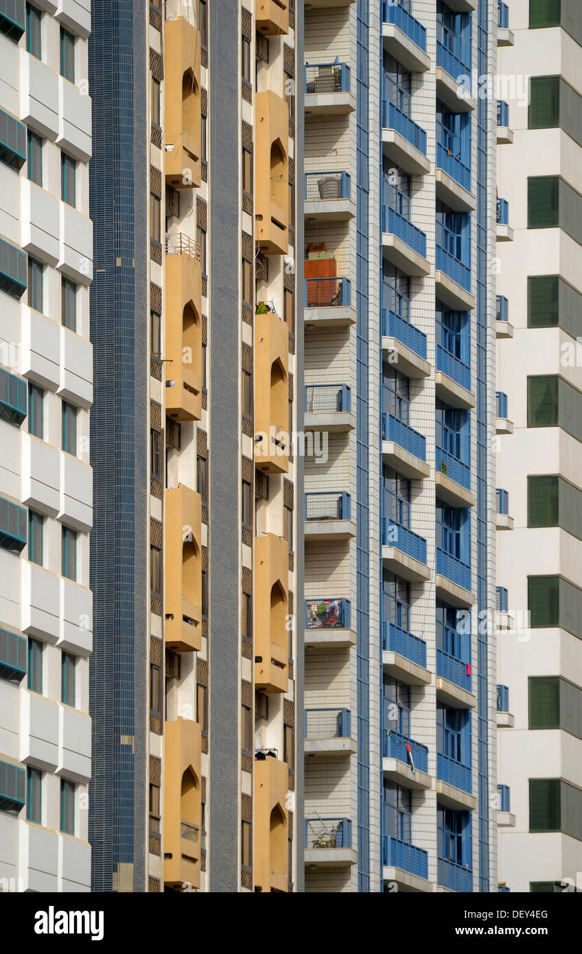 Balconies of a multi-storey building, Abu Dhabi, United Arab Emirates ...