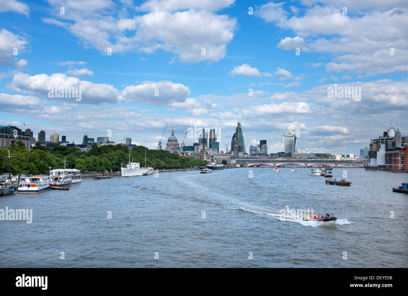 View across River Thames to City from Waterloo Bridge London Stock ...