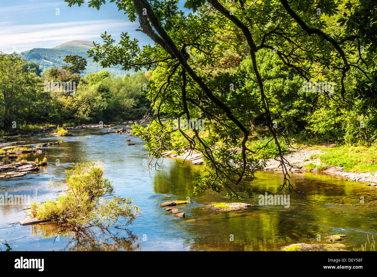 The River Usk looking towards Tor y Foel in the Brecon Beacons National ...