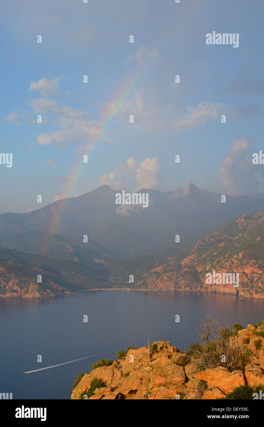 The typical bizarre red rocks of the Calanche of Piana and the ...