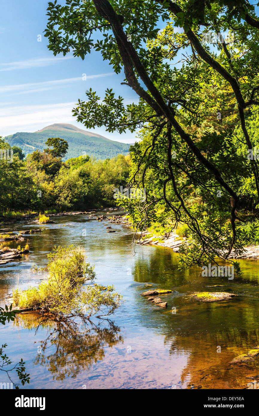 The River Usk looking towards Tor y Foel in the Brecon Beacons National ...