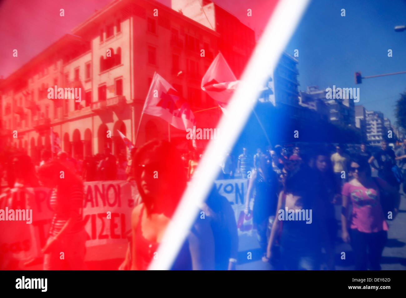 Thessaloniki, Greece. 25th Sep, 2013. Demonstrators are distinguished ...