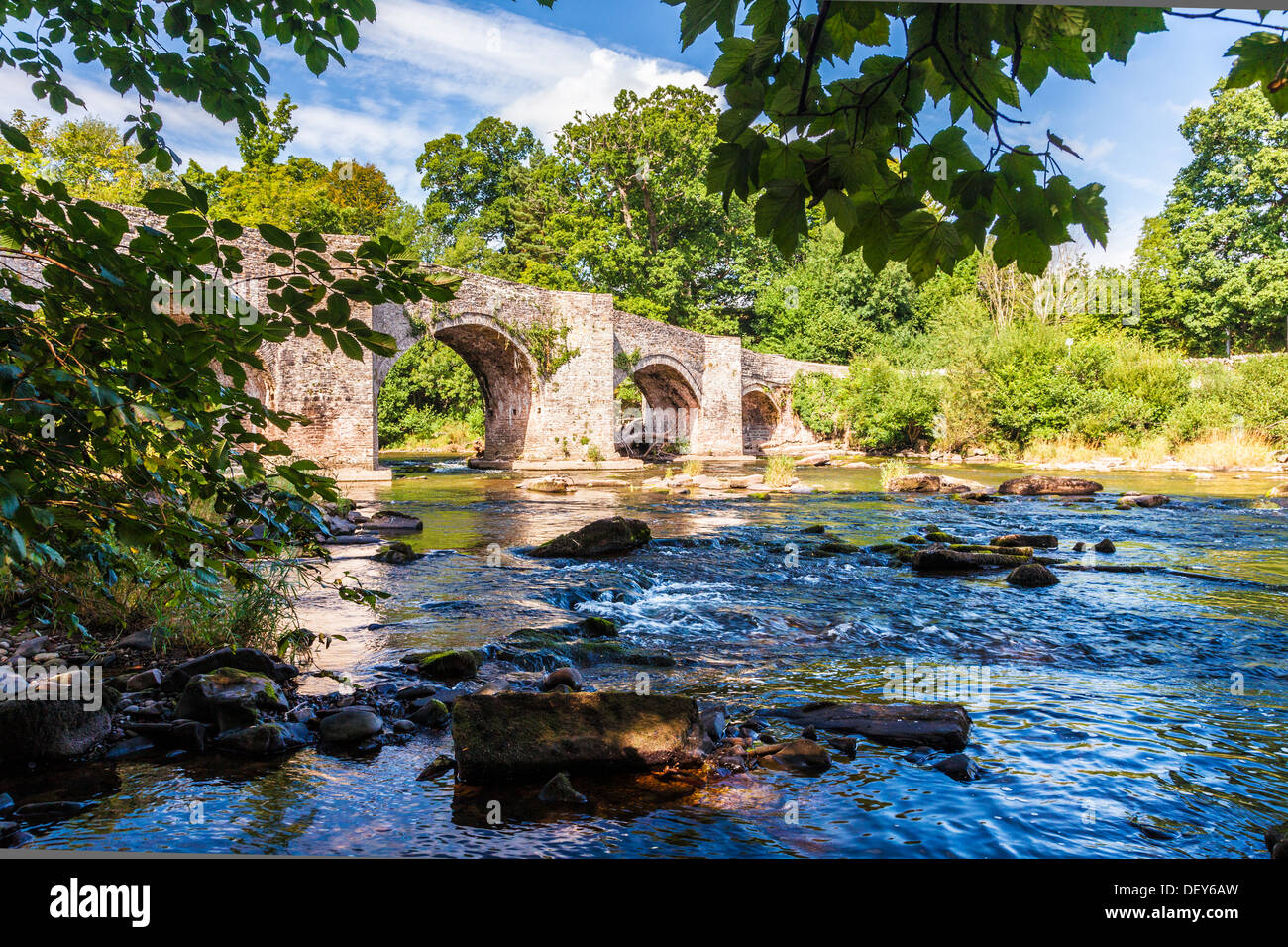 The River Usk and Llangynidr Bridge in the Brecon Beacons National Park ...