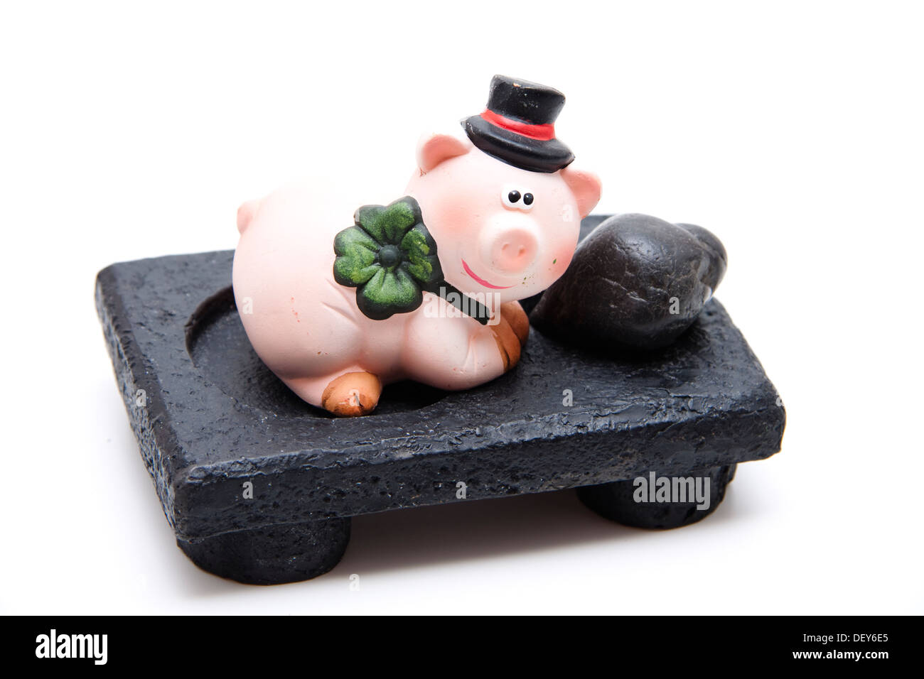 Luck pig with cloverleaf Stock Photo - Alamy