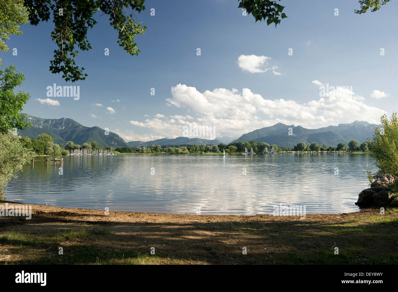 Swimming area at Uebersee, Chiemsee Lake, Chiemgau region, Bavaria ...