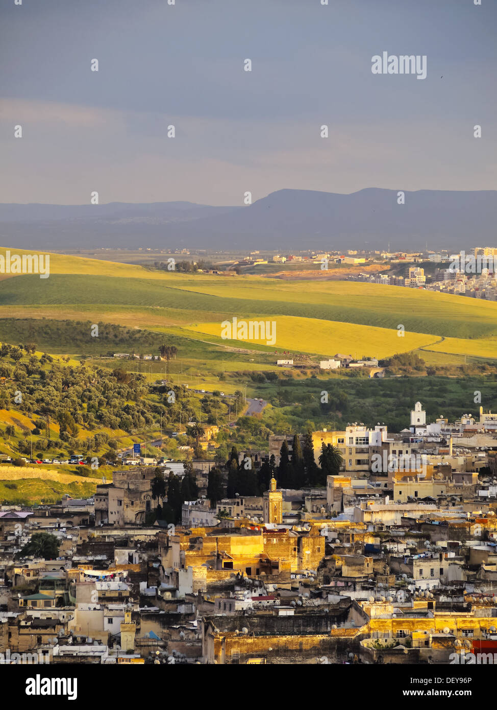 View of the old medina in Fez during the sunset in Morocco, Africa ...