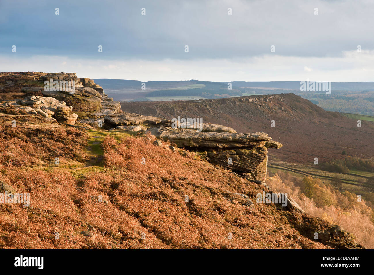 View along Curbar Edge towards Froggatt's Edge in background, in Peak ...