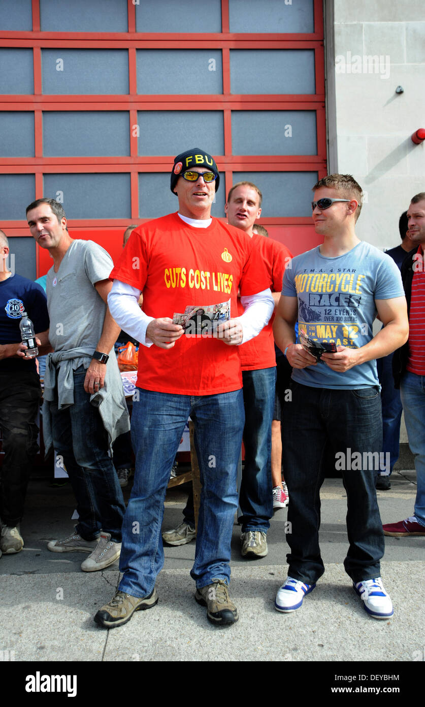 Members of the Fire Brigades Union on strike outside the Preston Circus ...