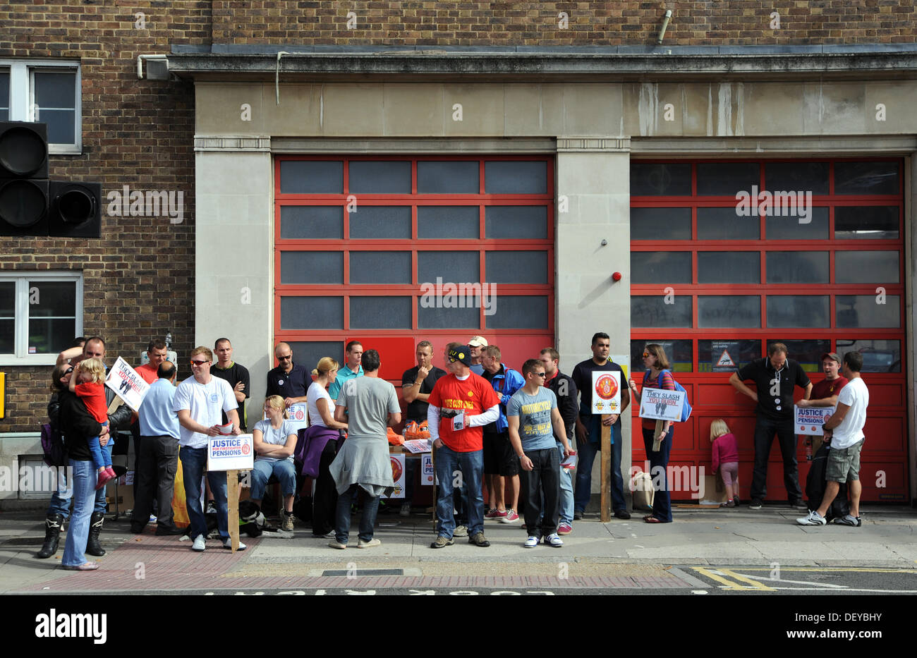 Members of the Fire Brigades Union on strike outside the Preston Circus ...