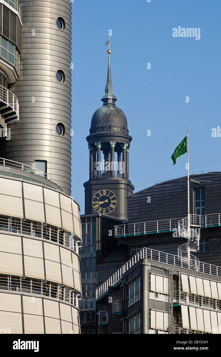 Ancient and new buildings, the tower of the "Hamburger Michel ...
