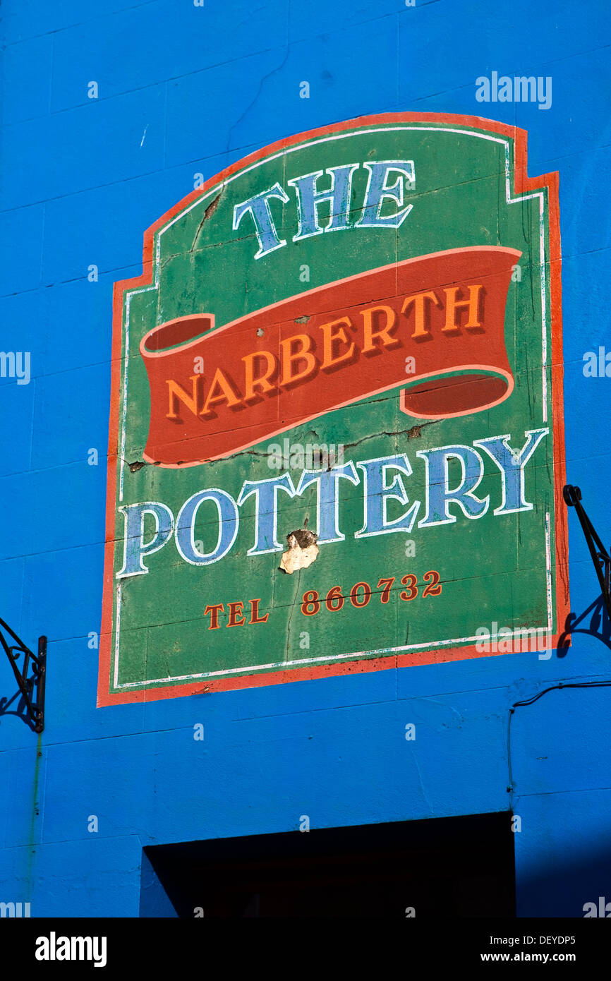 Blue sign of pottery business, Wales, UK Stock Photo - Alamy