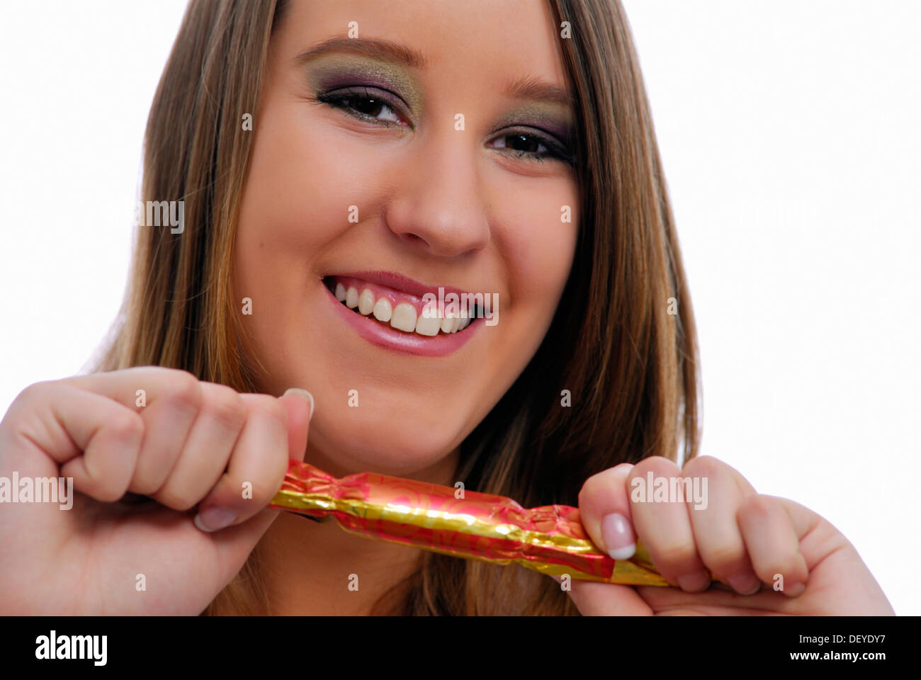 Woman tearing firecracker apart Stock Photo - Alamy