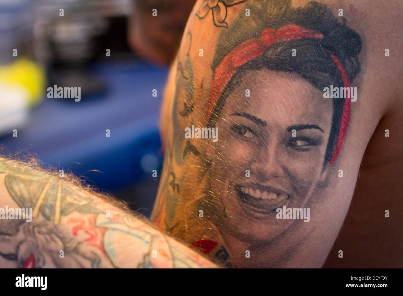 Tattoo participating in the contest during theTattoo Convention 2013 in ...