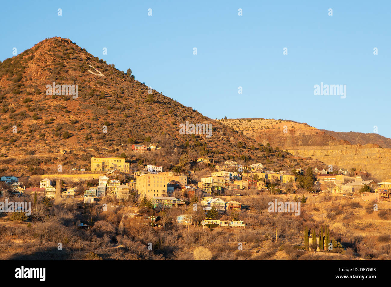 Jerome town, nestled on a hillside in the winter's morning sun in ...