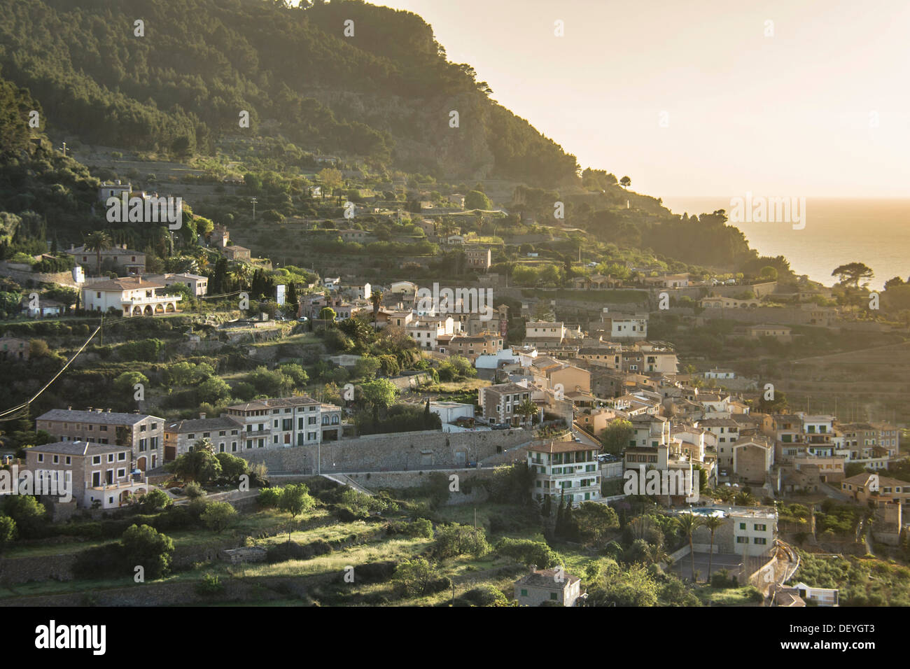 Village and terraced gardens, Banyalbufar, Majorca, Balearic Islands ...