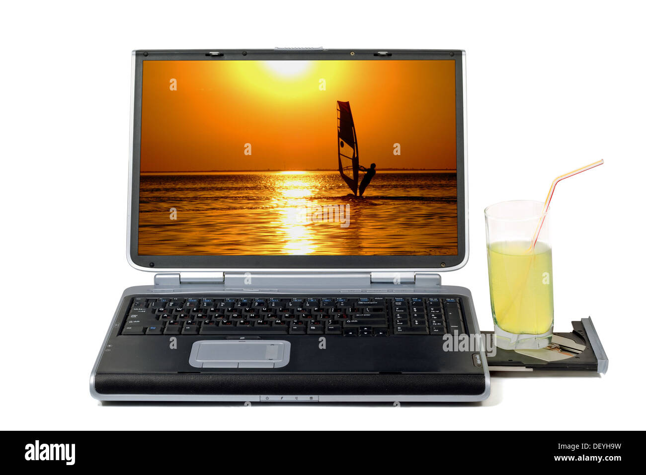 Laptop and cocktail. Isolated on white background Stock Photo - Alamy