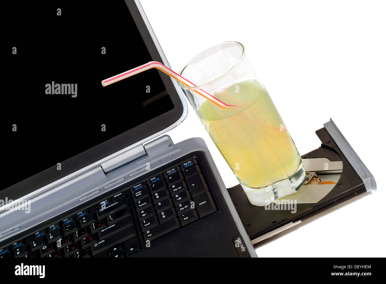 The laptop and cocktail. Isolated on white Stock Photo - Alamy