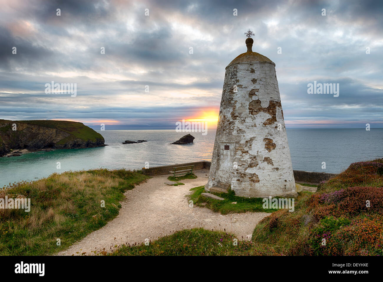 The old lighthouse at Portreath in Cornwall also known as the Pepperpot ...