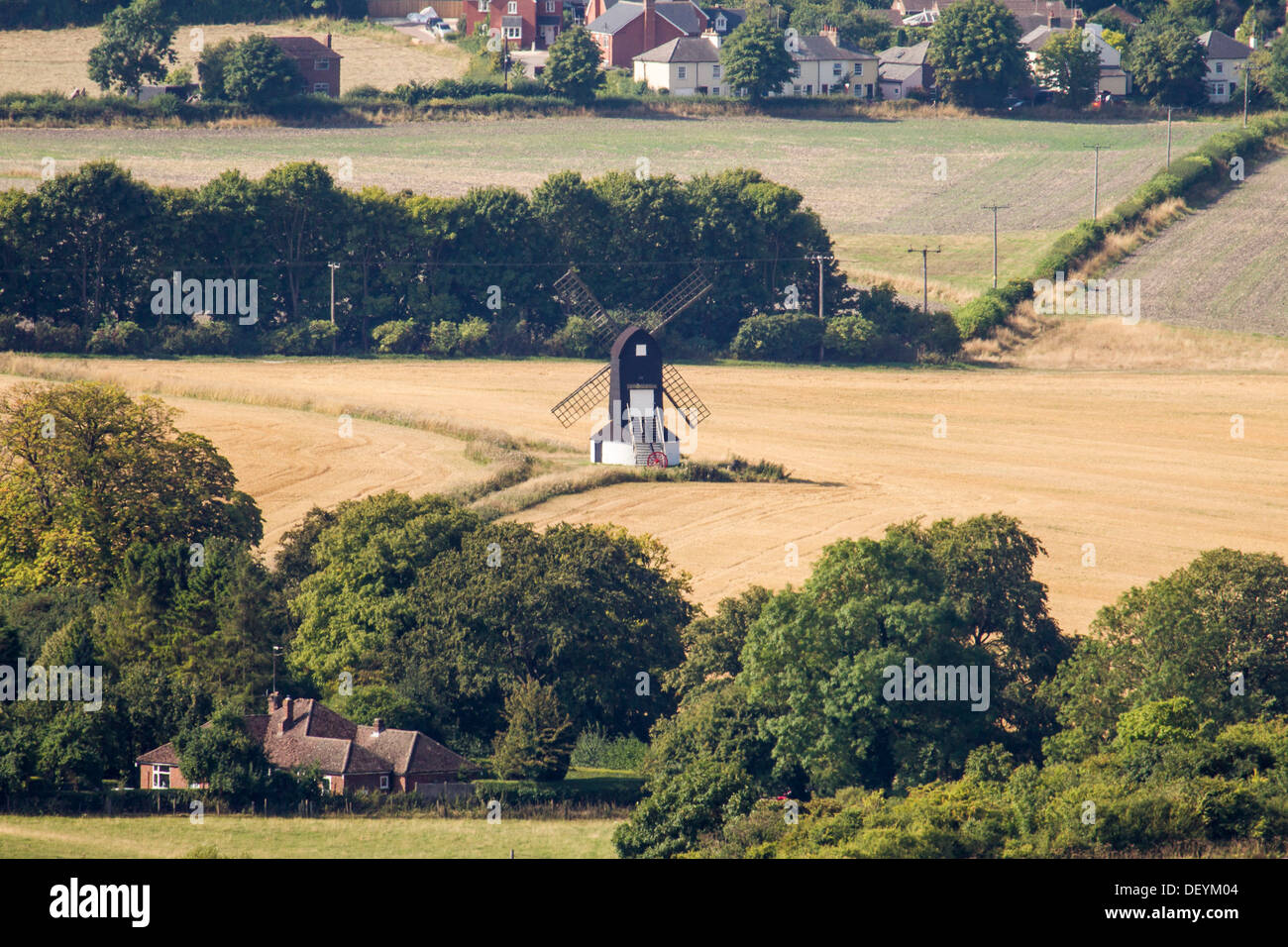 Pitstone Windmill, seen from the top of Ivinghoe Beacon, is one of the ...